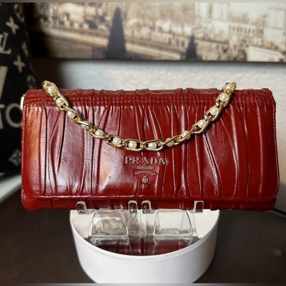 Prada | Bags | Prada Milano Napa Guafra Ruched Leather Carryall Long ...